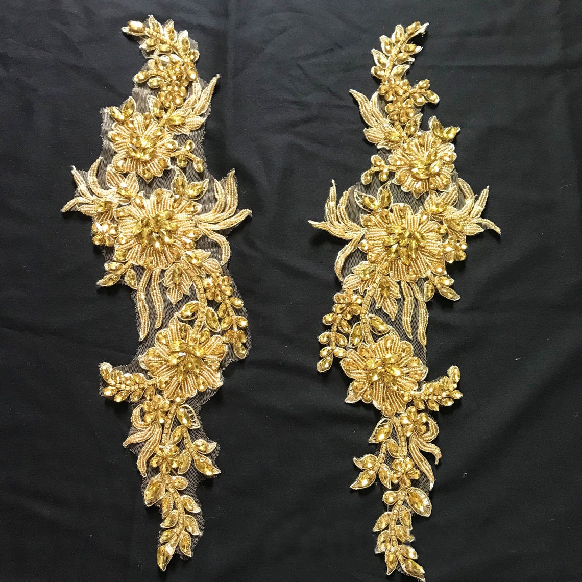 Heavily Gold Rhinestone Applique Golden Crystal Beaded Patches - Etsy