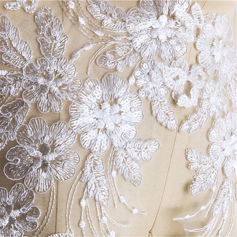 Off-White Shimmer Sequin Bridal Lace Applique lace Motif | Etsy