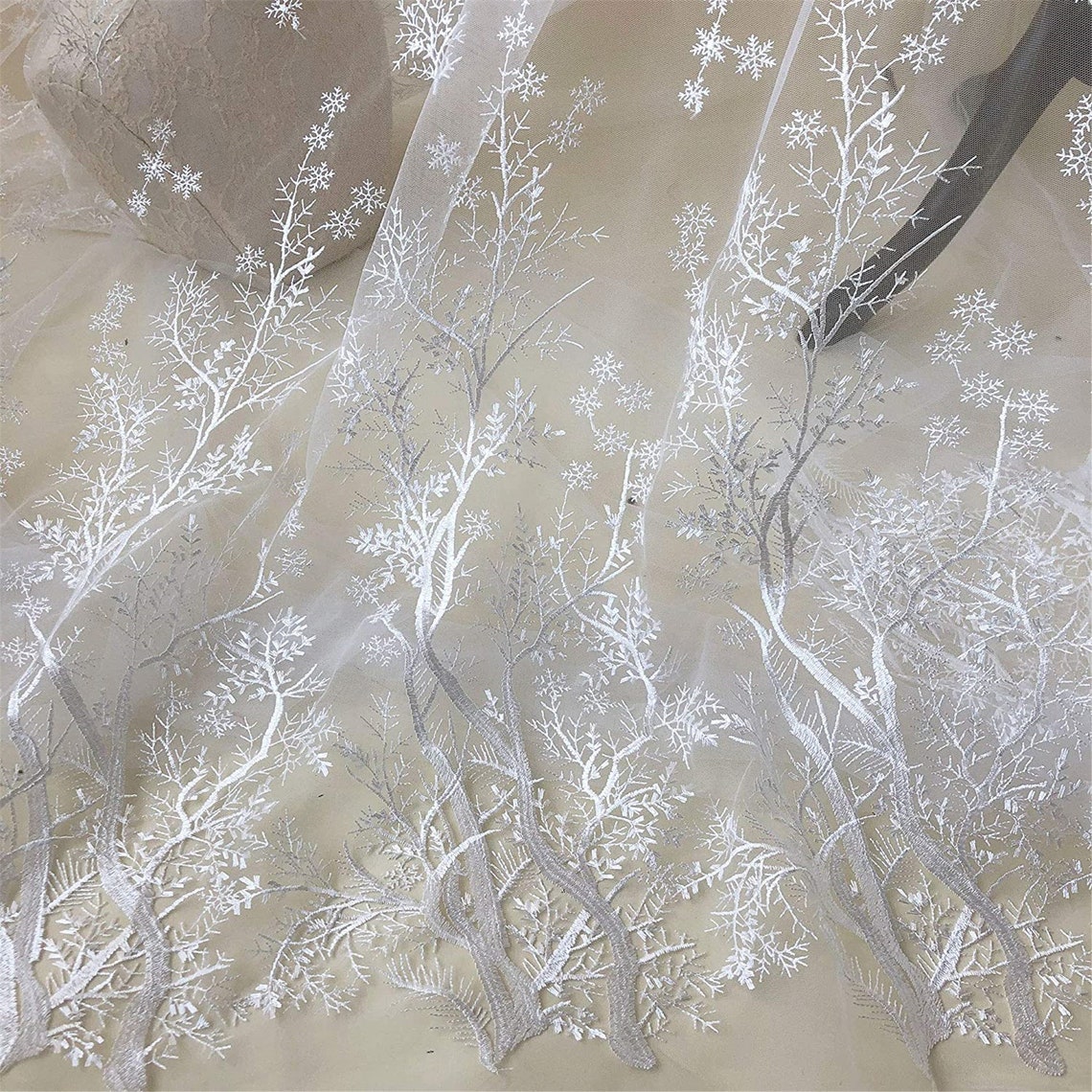 Embroideried Snowflake Lace Fabric Off-white Tree Pattern Lace Mesh for ...