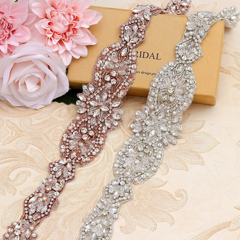 Bling Rhinestone Sash Belt Applique Rose Gold Crystal Applique ...