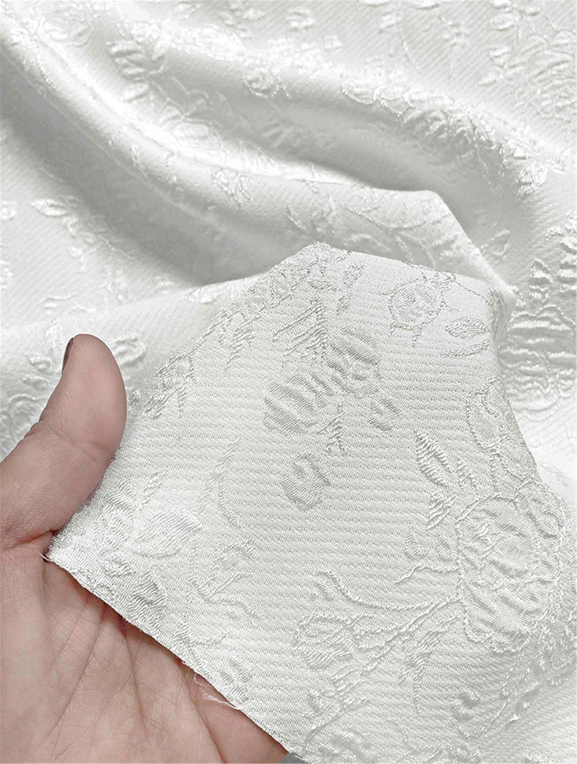White Floral Embroidery Fabric Brocade Fabric Jacquard Emboss - Etsy