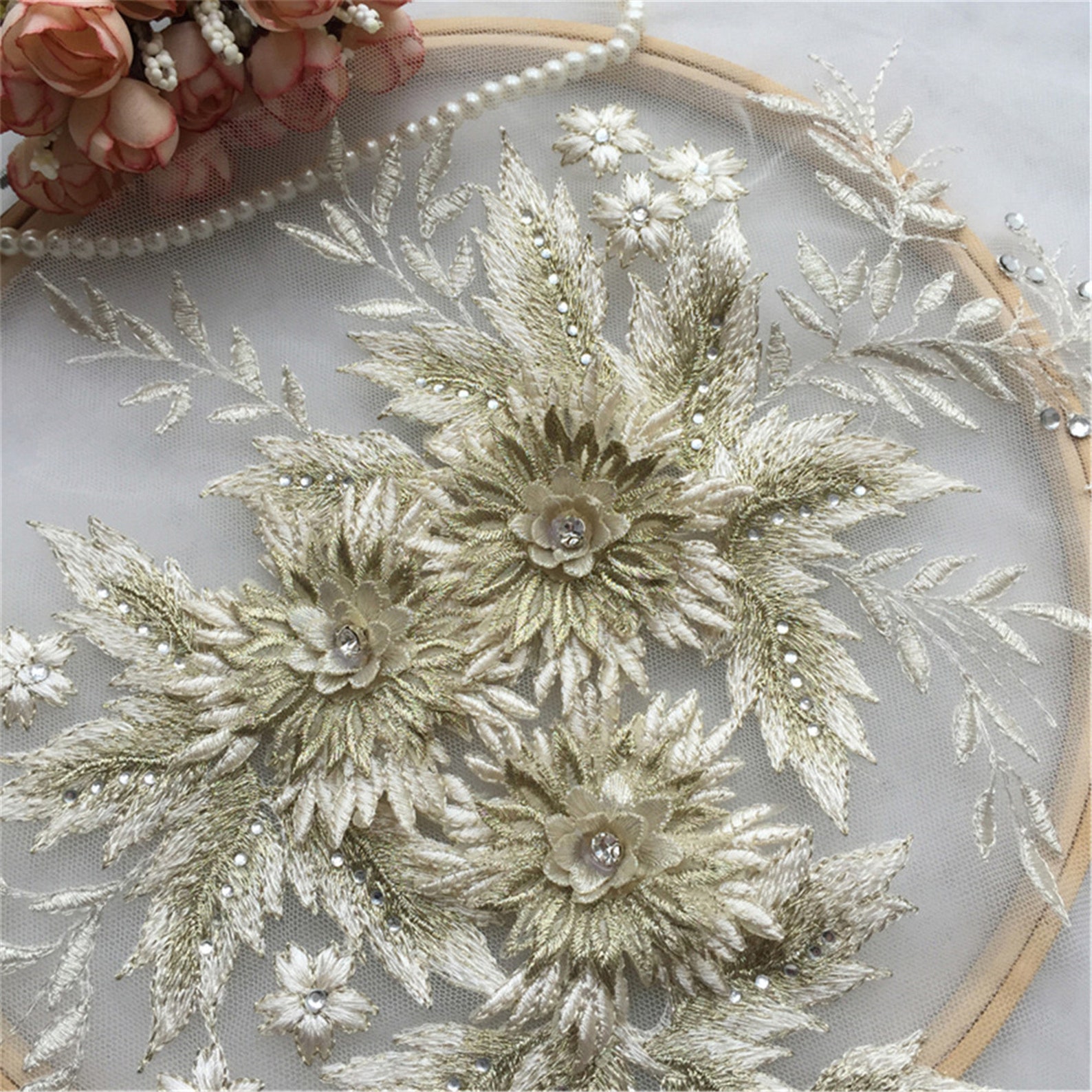 Embossed Flower Applique With Crystal Rhinestone Detailing | Etsy