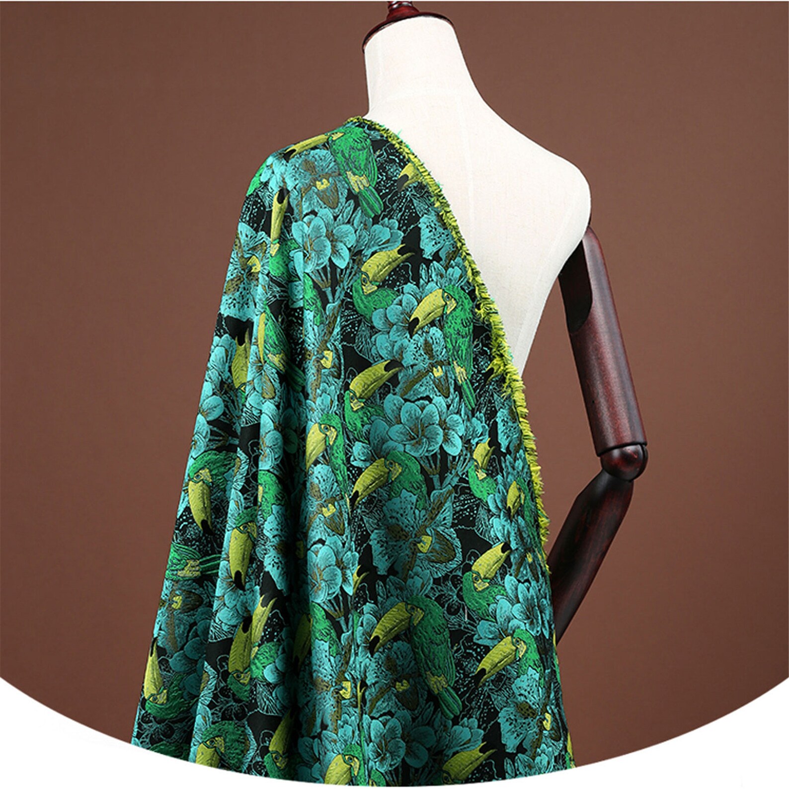 High-end Exquisite Fabric Toucans Green Jacquard Brocade - Etsy
