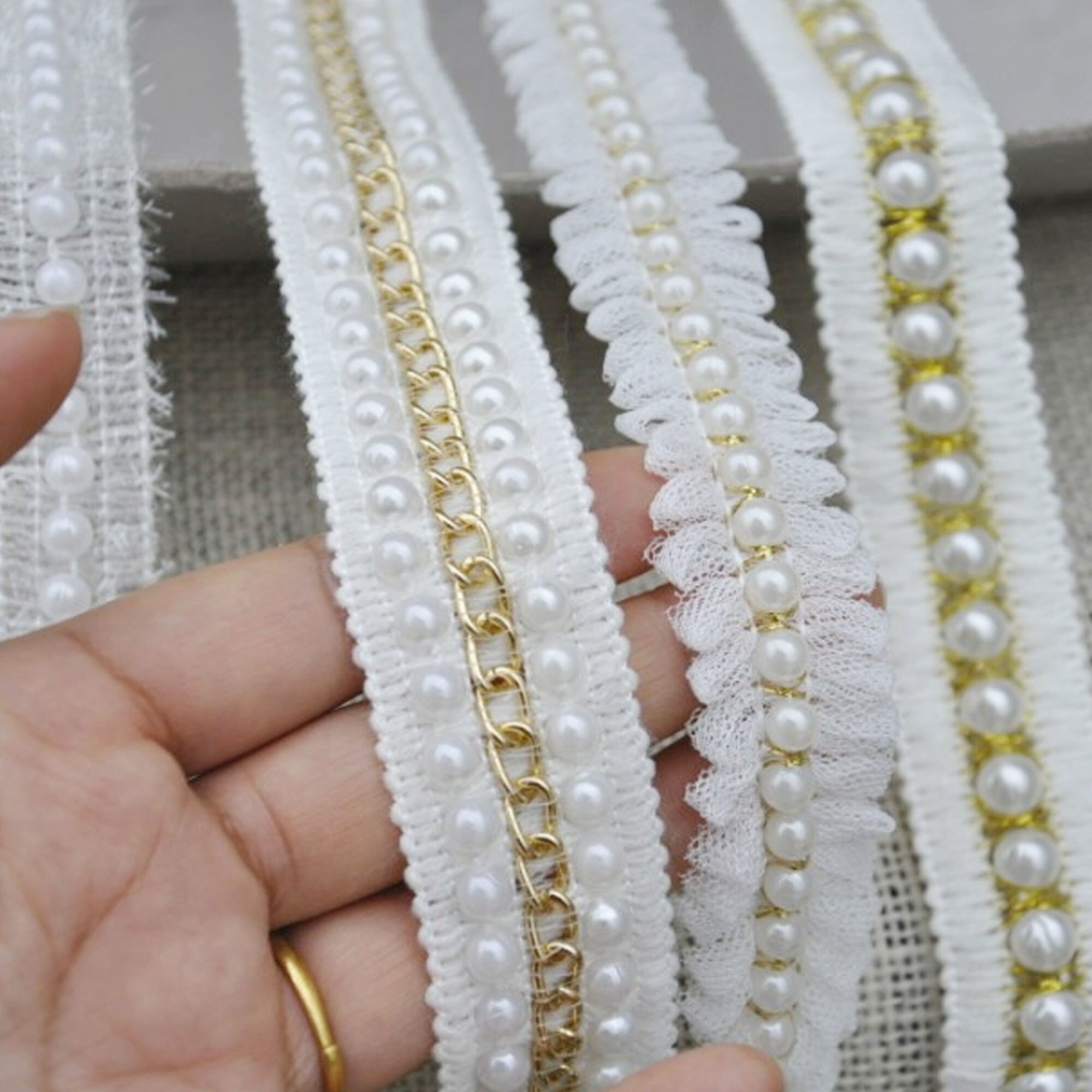 Elegant Ribbon Beaded Handmade Beading Trim Lace Pleated Lace - Etsy