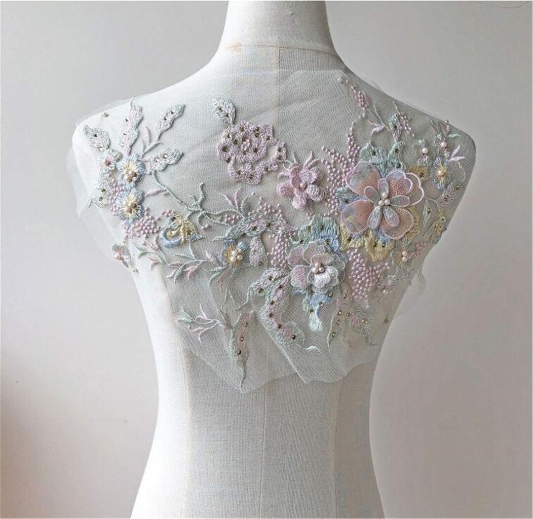 Candy Rhinestone Beading Lace Applique 3D Blossom Sequined Flower ...