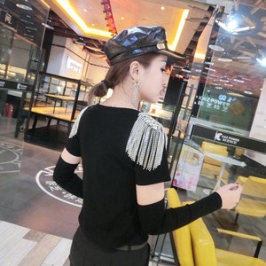 Silver Shoulder Patch Epaulettes Rhinestone Beaded Epaulet Fringe ...
