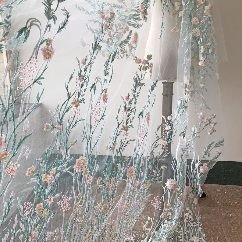 Elegant Embroidery Floral Lace Mesh Fabric Colorful Flower - Etsy