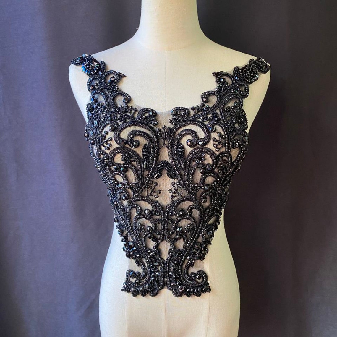 Silver Rhinestone Bodice Applique Vintage Crystal Bodice Applique ...