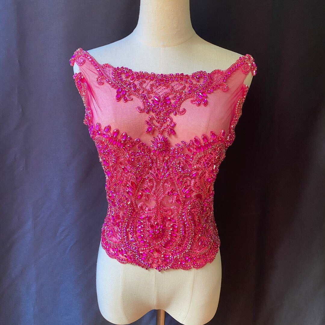 Hot Pink Big Bodice Front Bodice Beading Applique Handmade Bodice ...