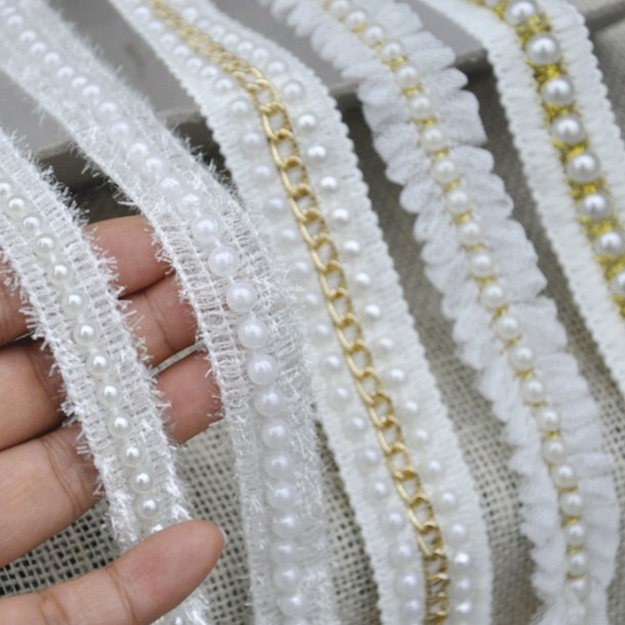 Elegant Ribbon Beaded Handmade Beading Trim Lace Pleated Lace - Etsy