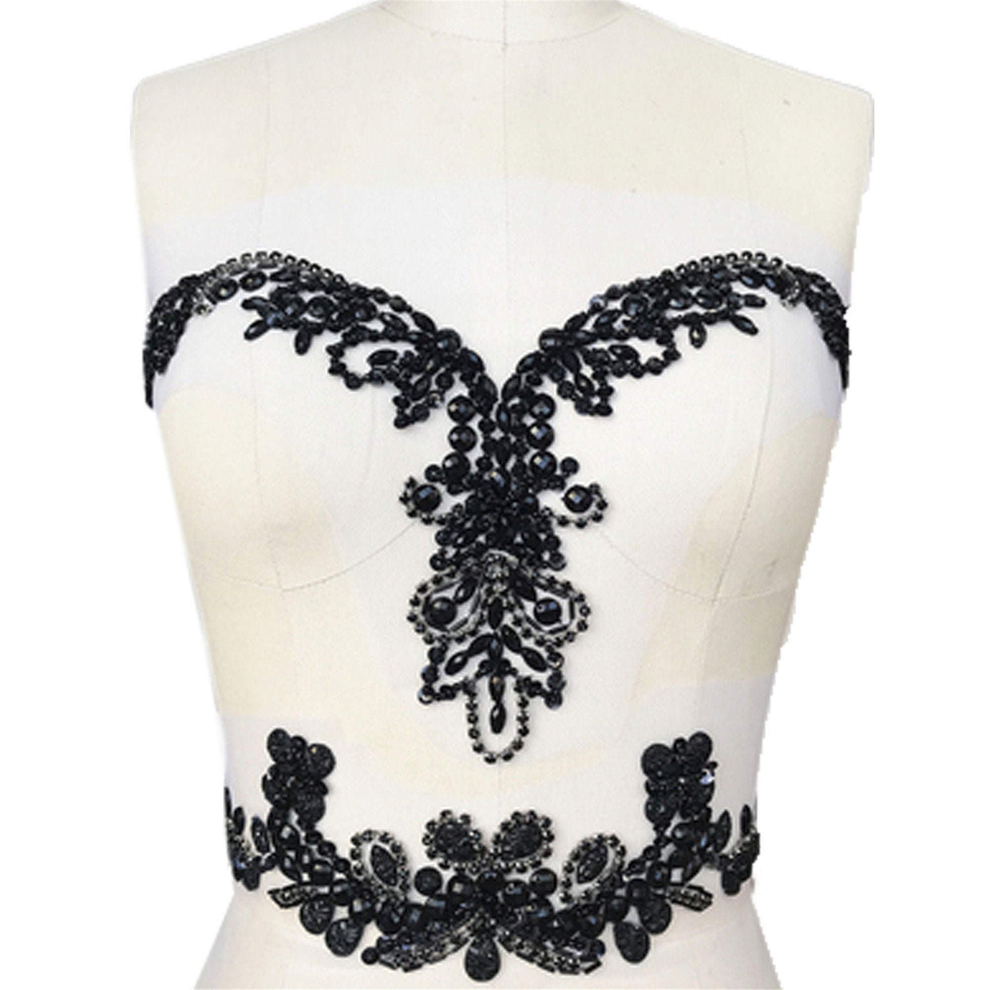 Bling Beaded Applique V-neck Rhinestone Sequin Trim Bridal Applique ...