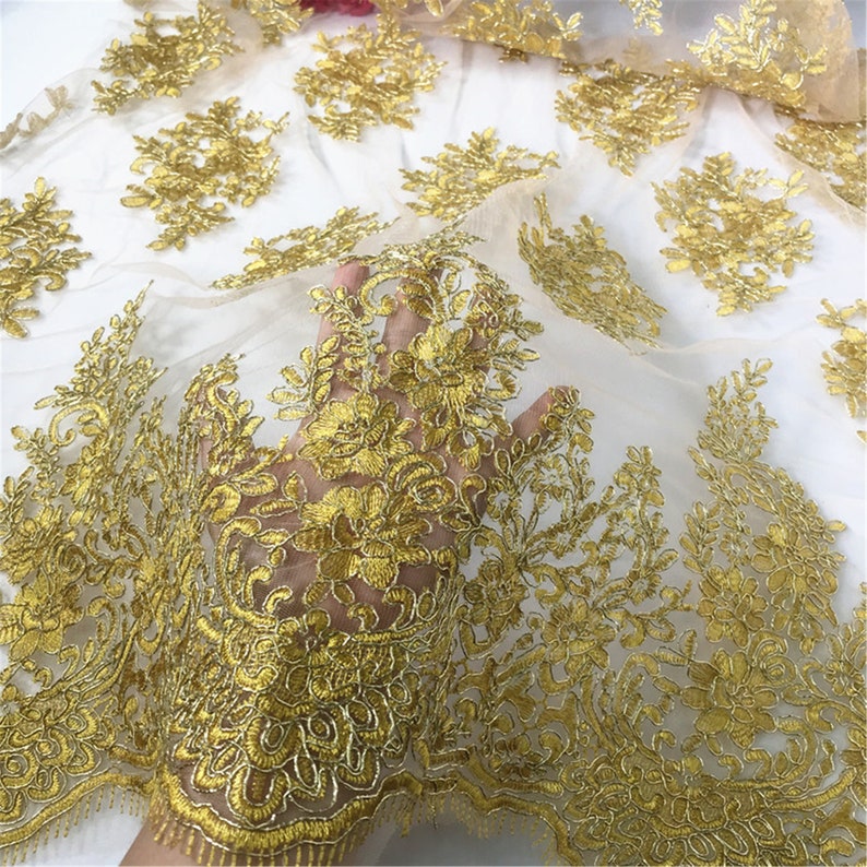 Vintage Corded Lace Fabric Matte Gold Lace Fabric Scalloped | Etsy
