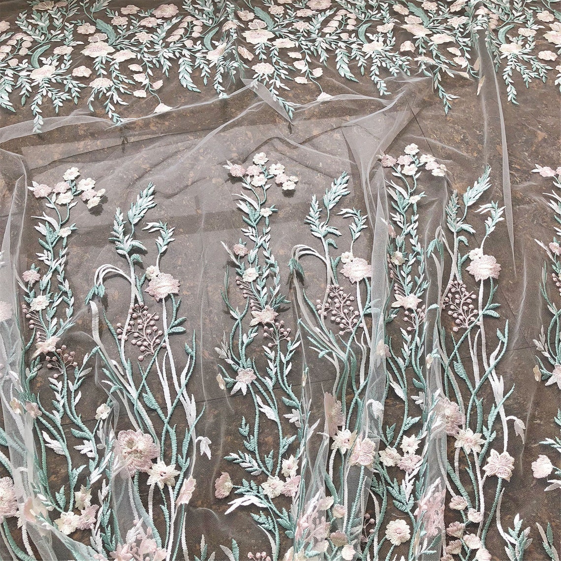 Elegant Embroidery Floral Lace Mesh Fabric Colorful Flower | Etsy