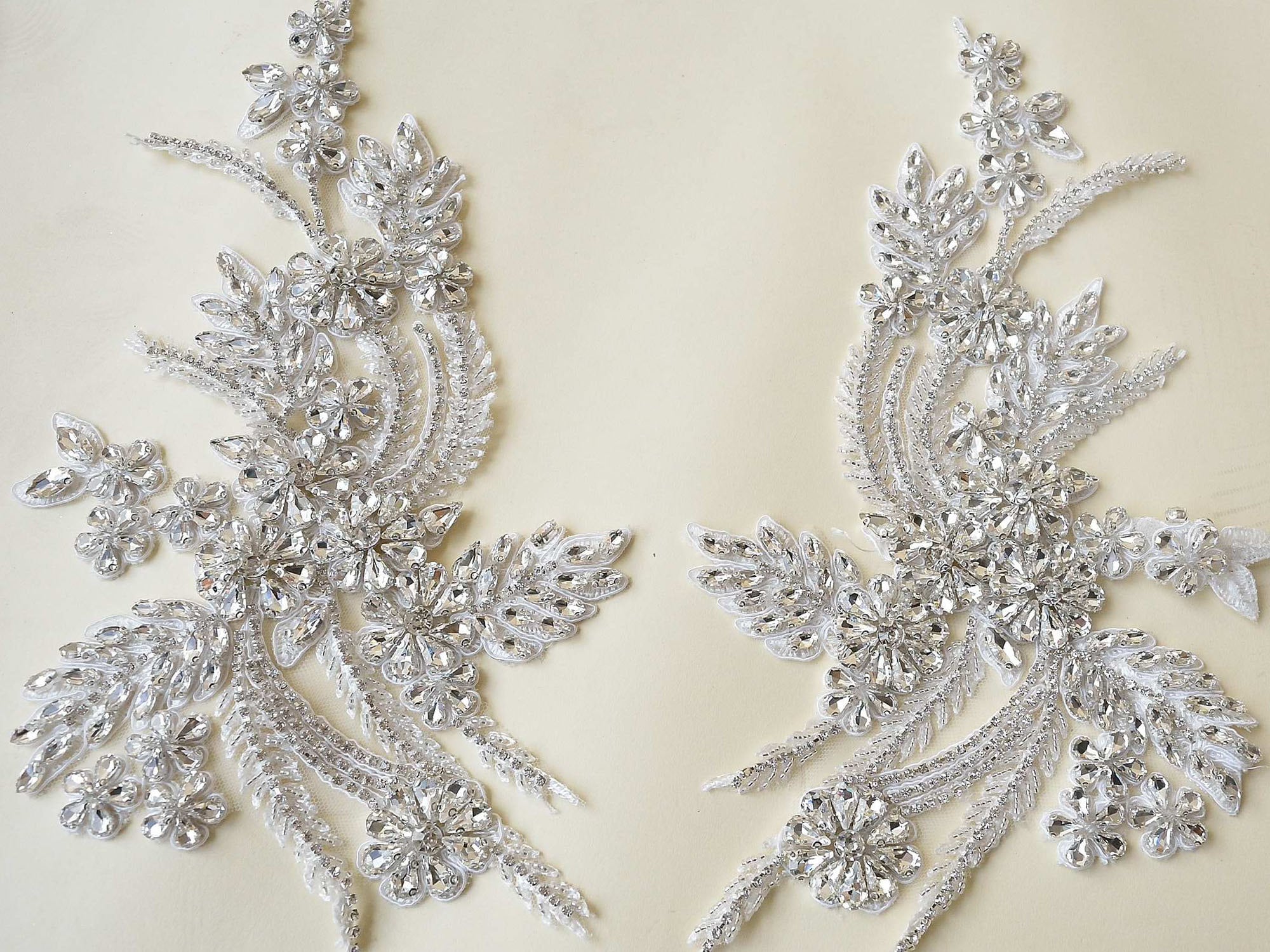 Silver Heavily Crystal Flower Patches Rhinestone Applique - Etsy