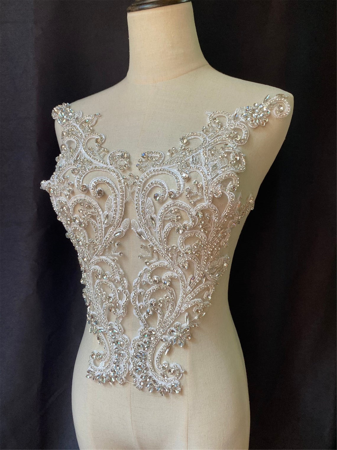 Silver Rhinestone Bodice Applique Vintage Crystal Bodice Applique ...