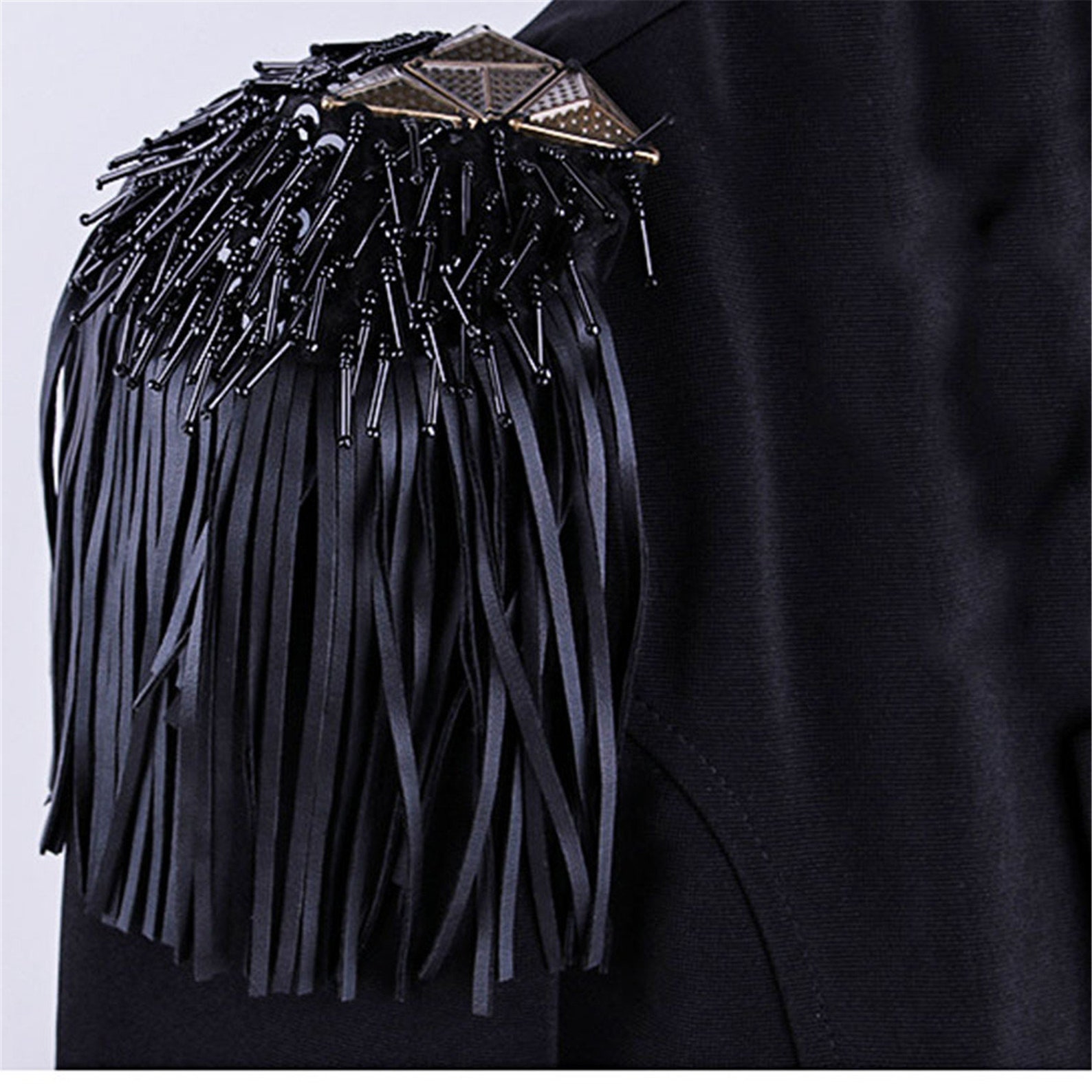 Black Shoulder Patch Epaulettes Rhinestone Tassel Chain Epaulet Fringe ...