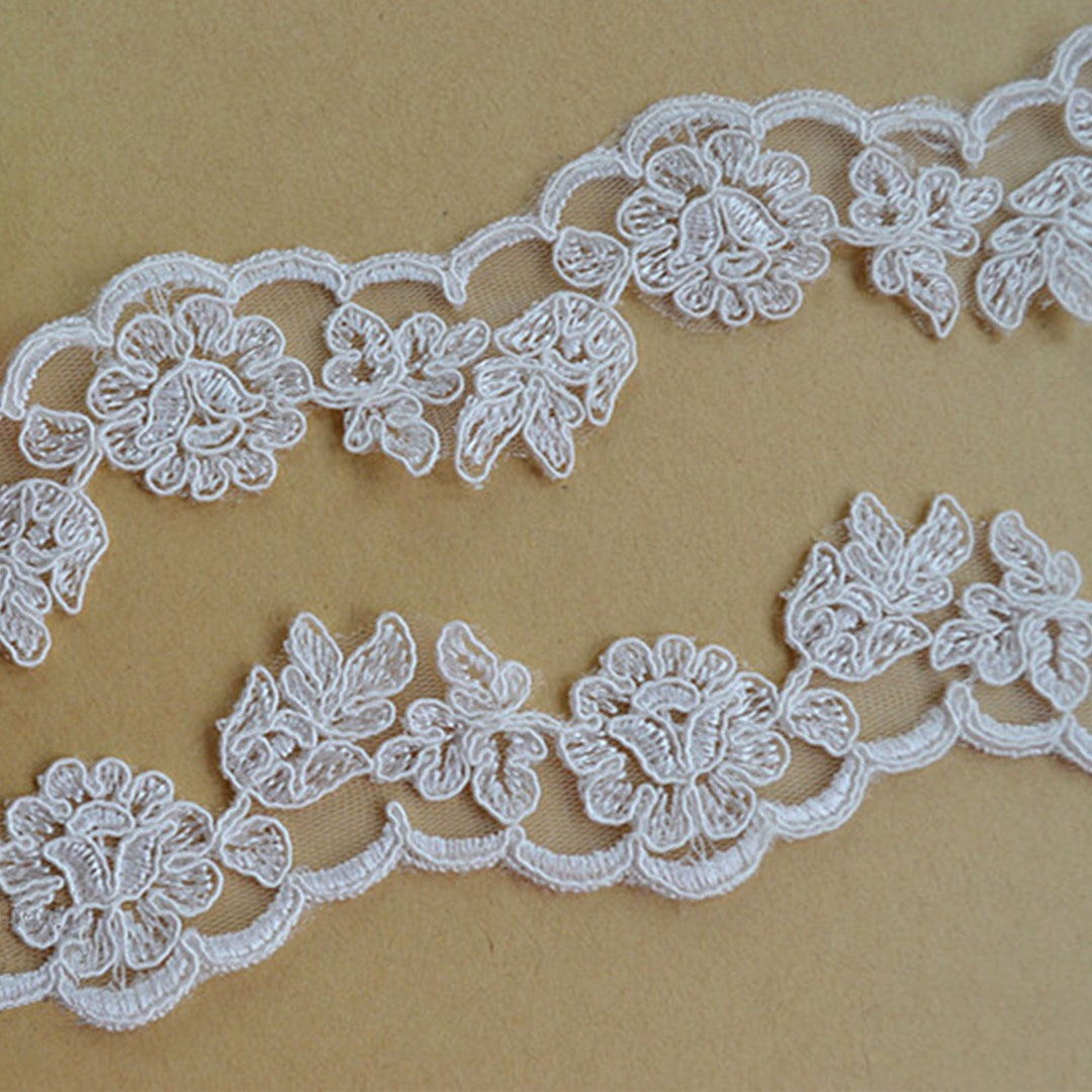 Embroidered Lace Trim, Lace Fabric, Ivory Lace Trim, Floral Lace Trim,1 ...