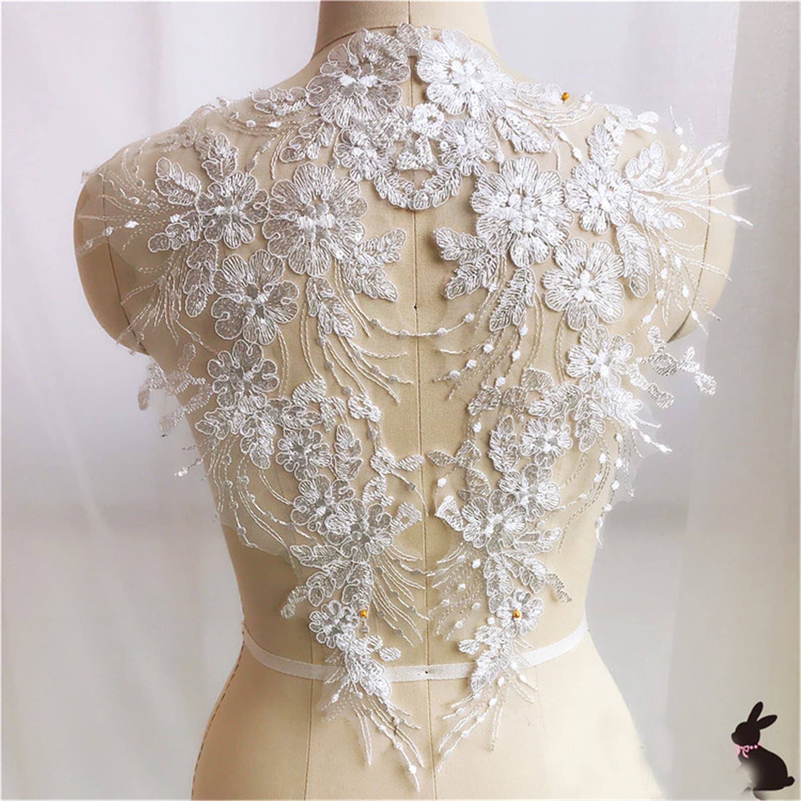 Off-White Shimmer Sequin Bridal Lace Applique lace Motif | Etsy