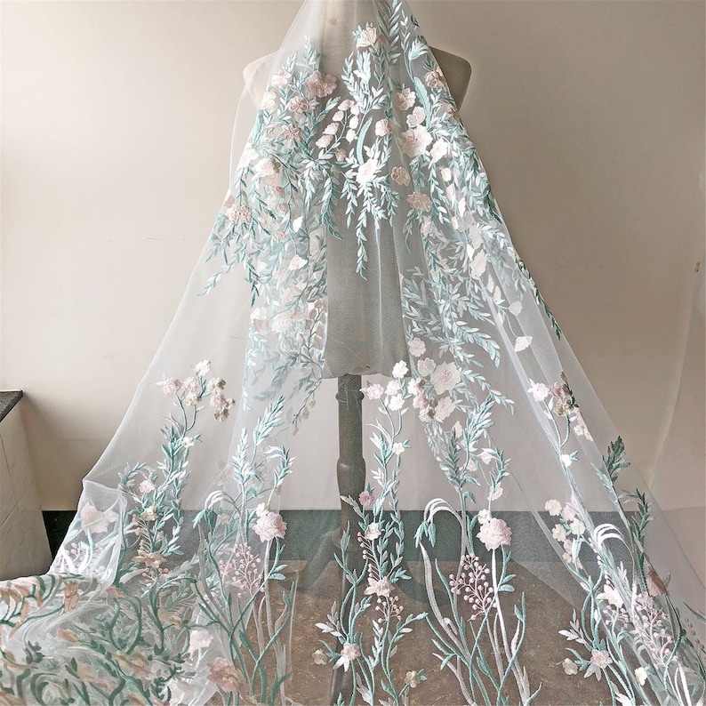 Elegant Embroidery Floral Lace Mesh Fabric Colorful Flower - Etsy