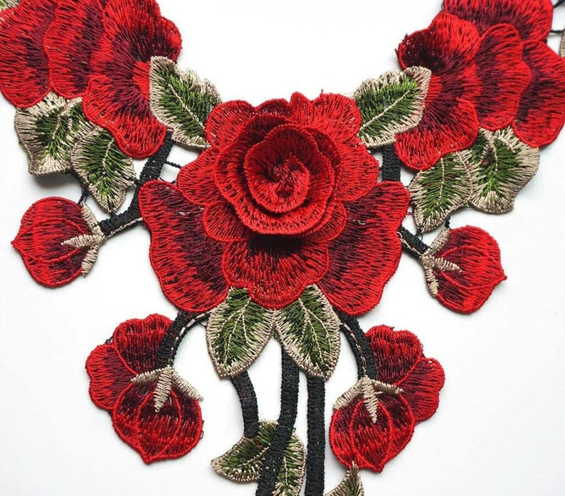 Rose Leaves Neckline Trim Flower Lace Applique Gold Fringe Blossom ...