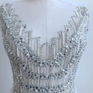 Deep V Chest Rhinestone Appliques Sparkling Beaded Rhinestone Pearl ...