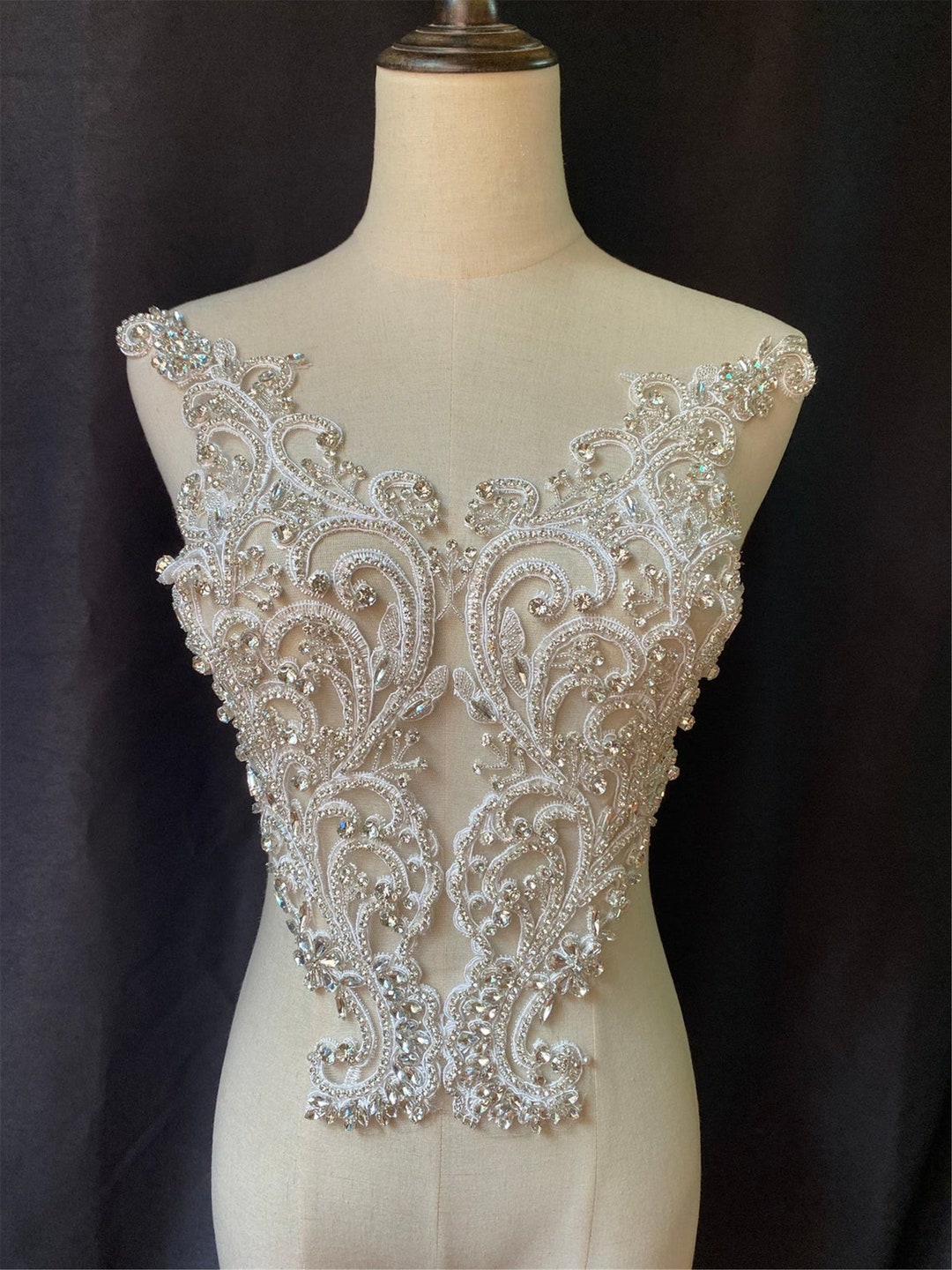 Silver Rhinestone Bodice Applique Vintage Crystal Bodice Applique ...