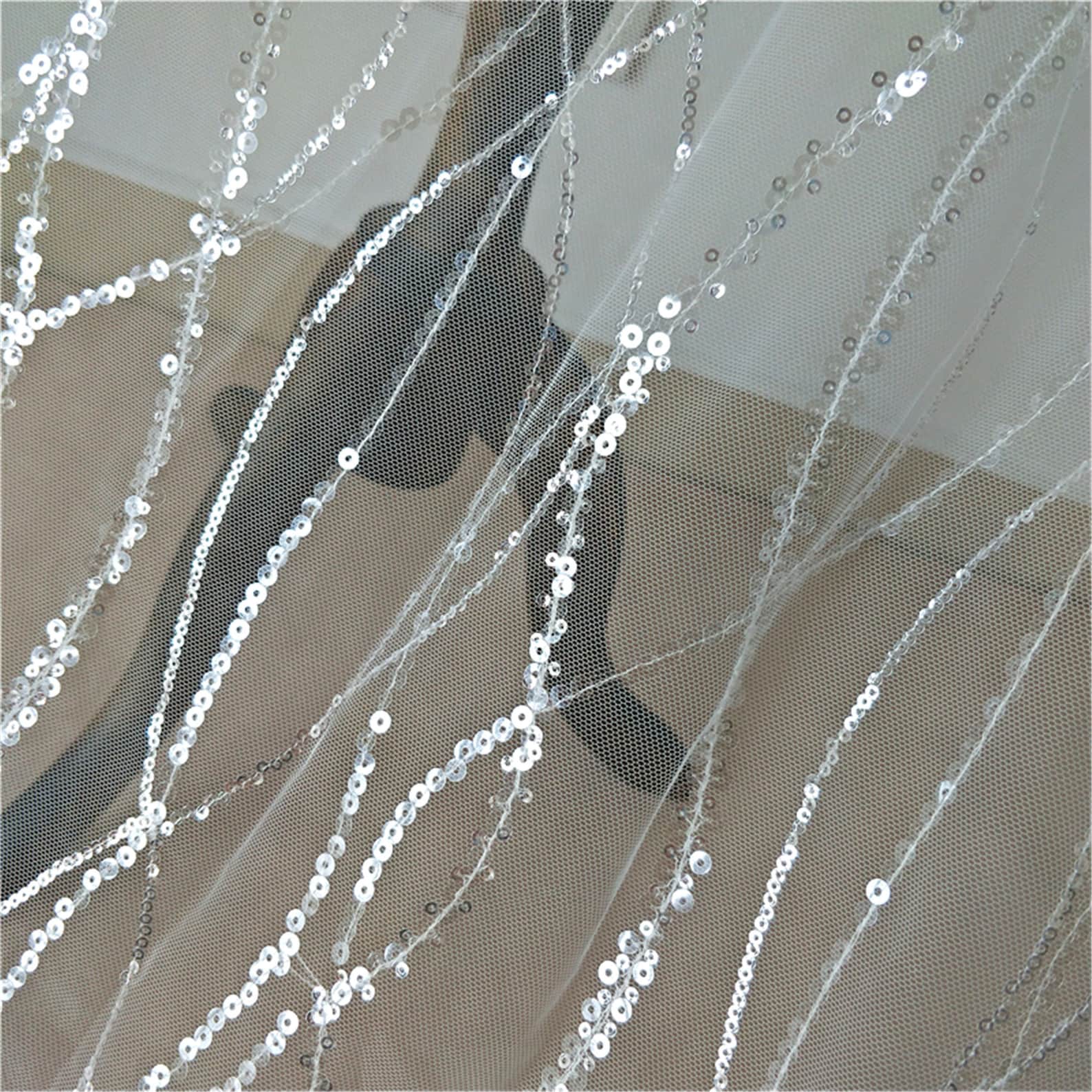 Shimmer Lace Fabric Translucent Sequined Wave Embroidery - Etsy