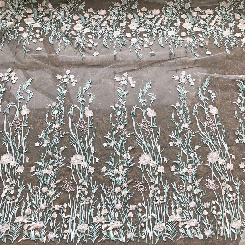 Elegant Embroidery Floral Lace Mesh Fabric Colorful Flower - Etsy
