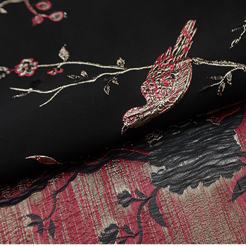 Elegant Birds and Flowers Brocade Fabric Flora Jacquard Fabric | Etsy