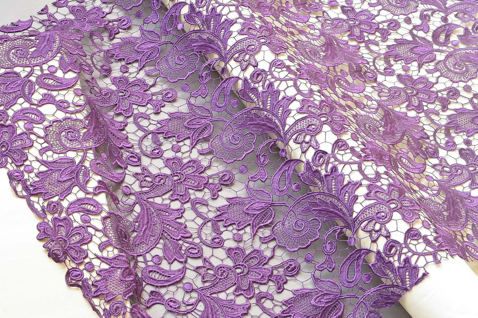 Purple Guipure Lace Fabric Embroidered Flower Fabric Wedding - Etsy