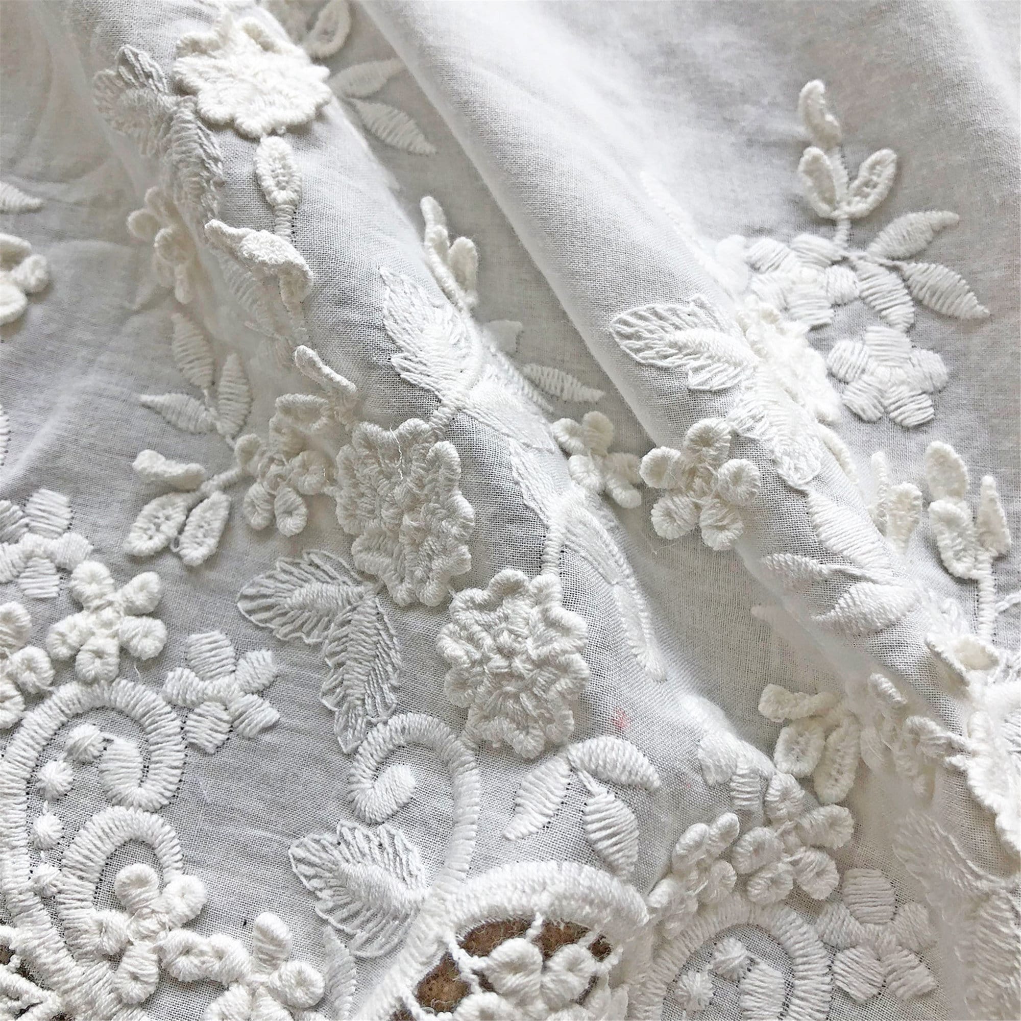 Soft Cotton Fabric With Embroidery Flower Details Scalloped - Etsy