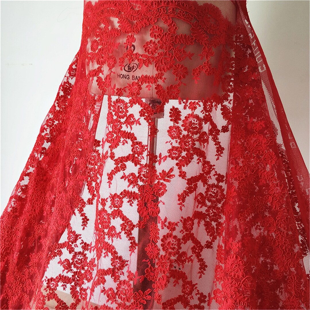 Red Elegant Floral Embroidered Cord Lace Fabric Mesh for Wedding Party ...