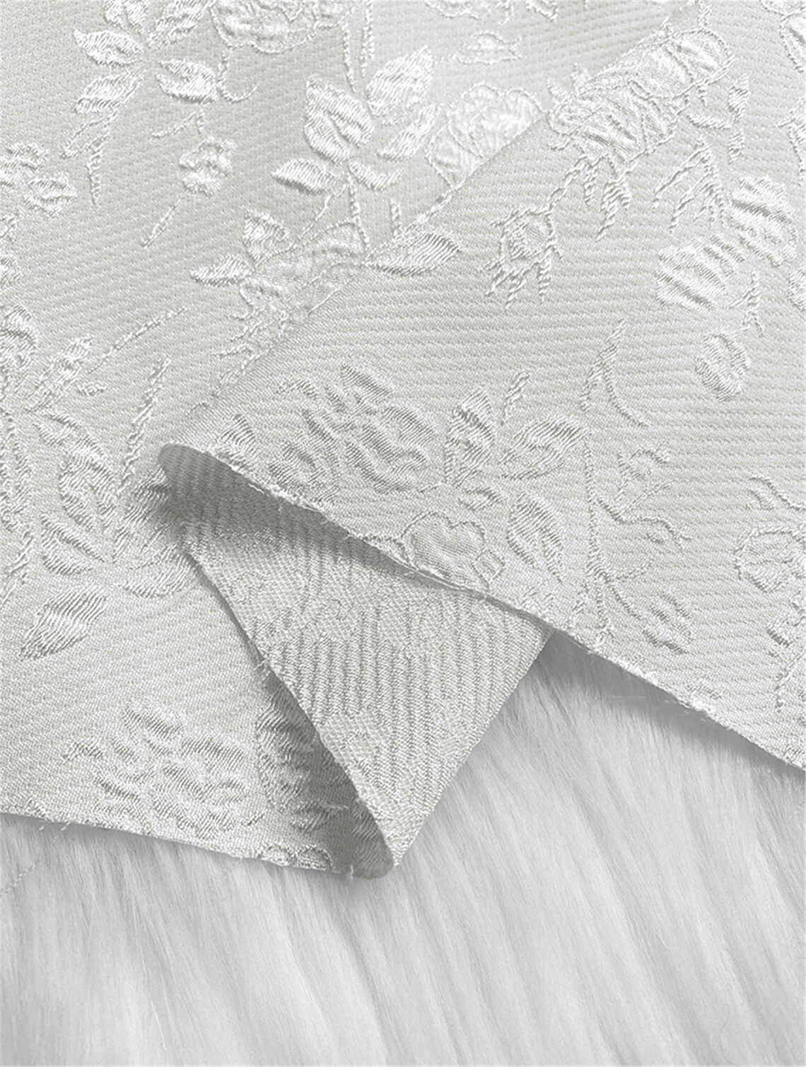 White Floral Embroidery Fabric Brocade Fabric Jacquard Emboss - Etsy