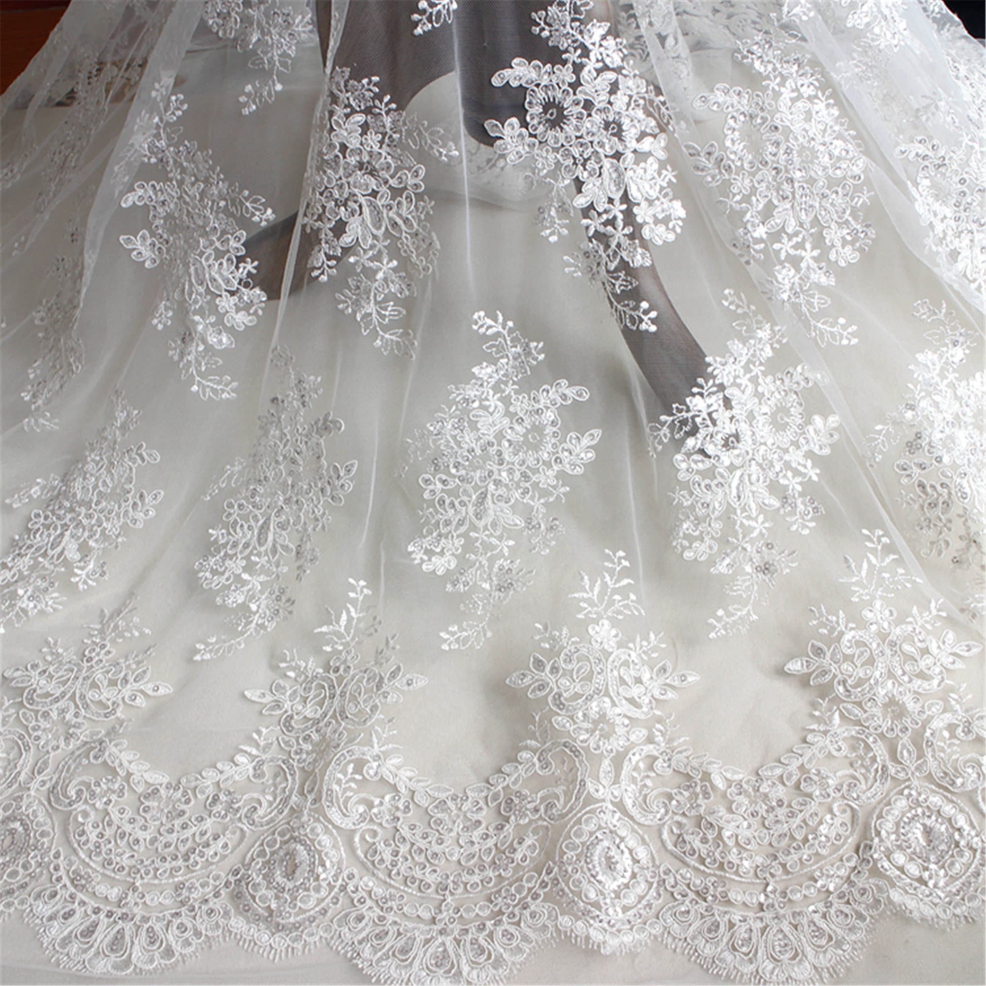 Corded Embroidery Flower Fabric off White Lace Mesh 51 Inches Wide With ...