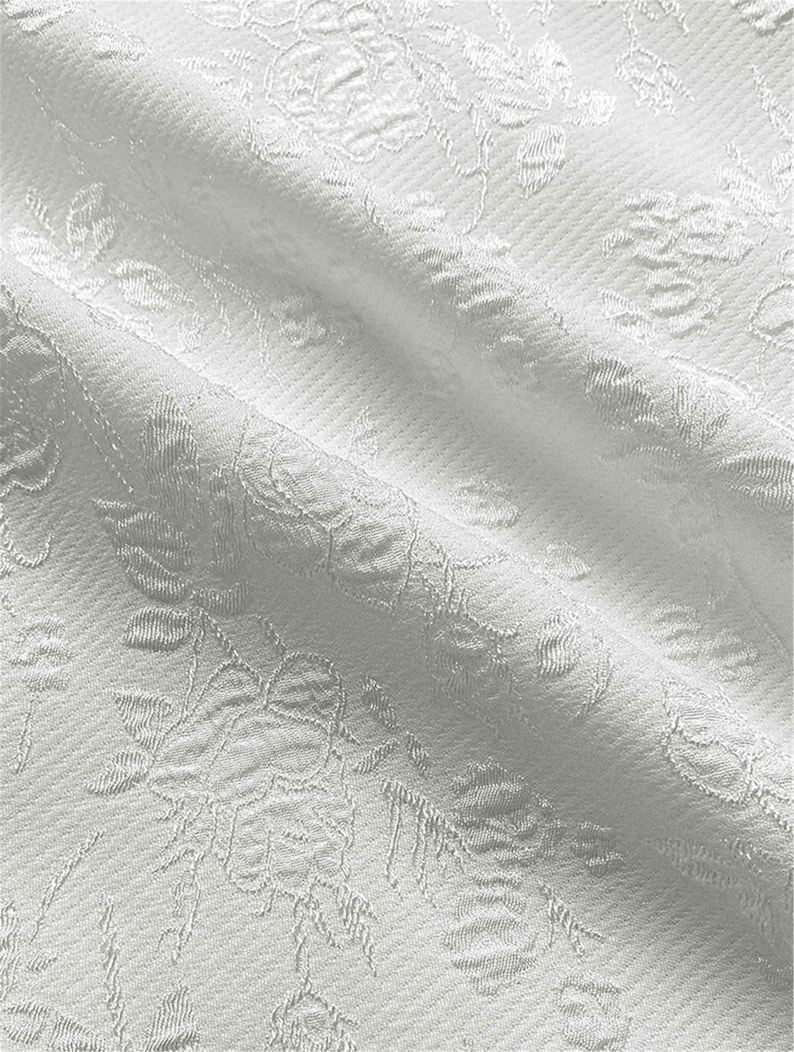 White Floral Embroidery Fabric Brocade Fabric Jacquard Emboss - Etsy
