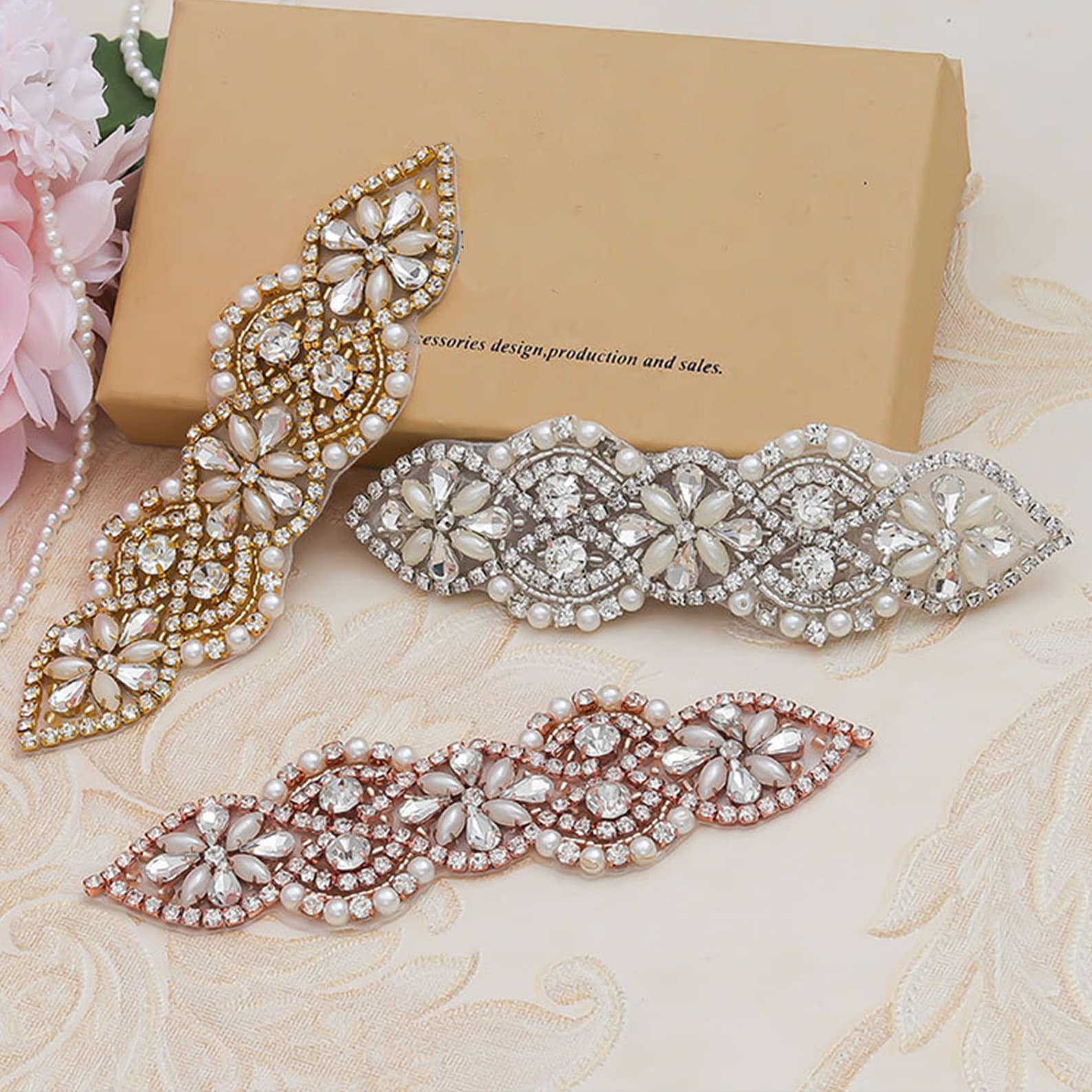 Hot Glued Crystal Rhinestone Applique With Pearls for Wedding | Etsy