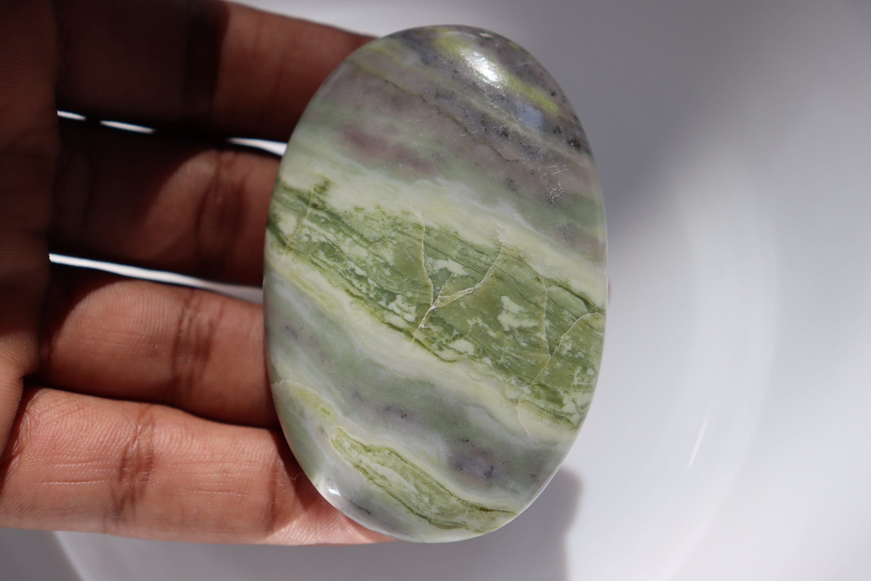 Green Serpentine Palm Stone Banded Green Serpentine Palm - Etsy