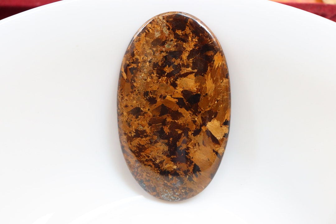 Luminous Bronzite Cabochon, Shimmering Golden Swirls Bronzite Cabochon ...