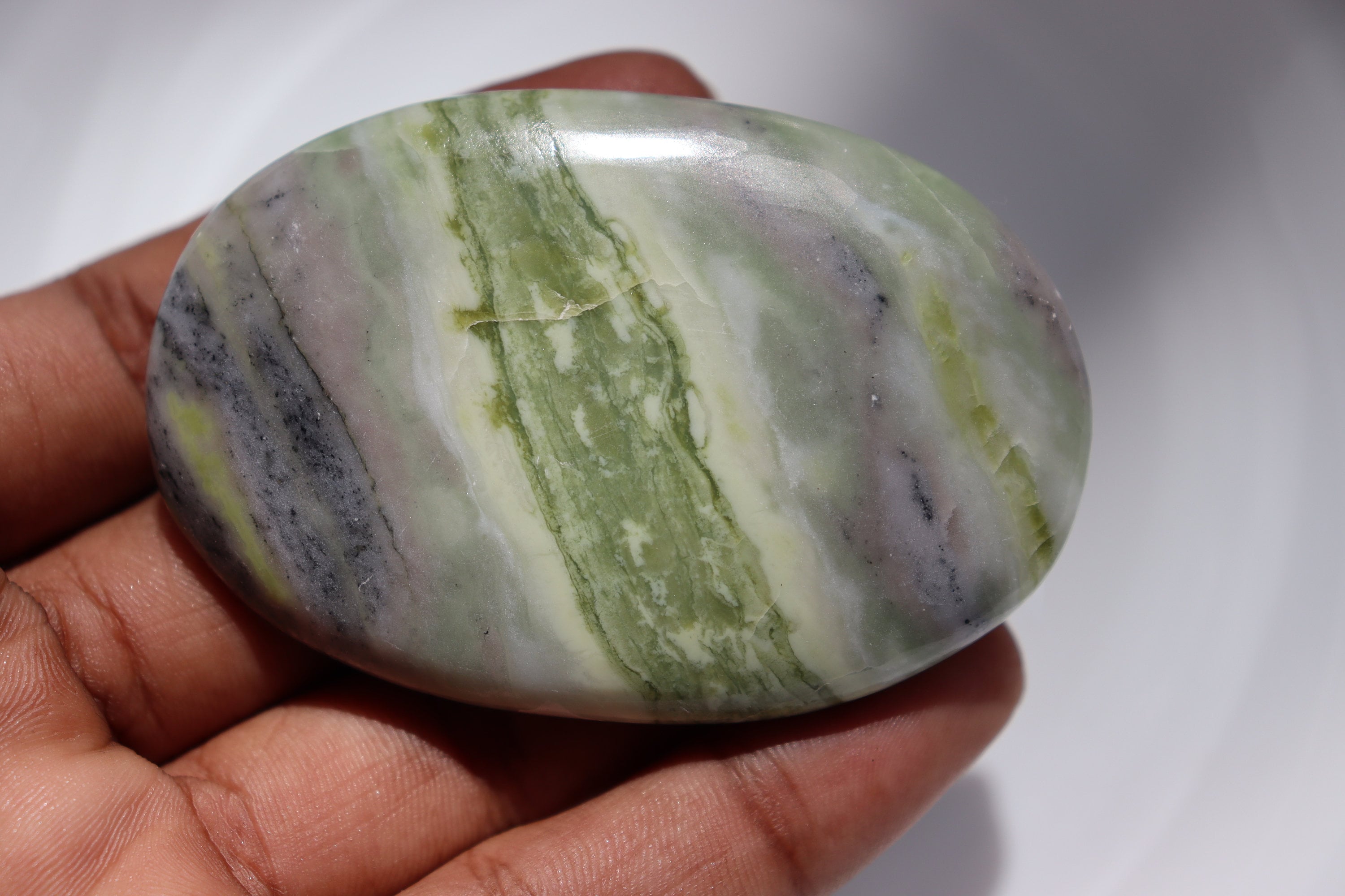 Green Serpentine Palm Stone Banded Green Serpentine Palm | Etsy