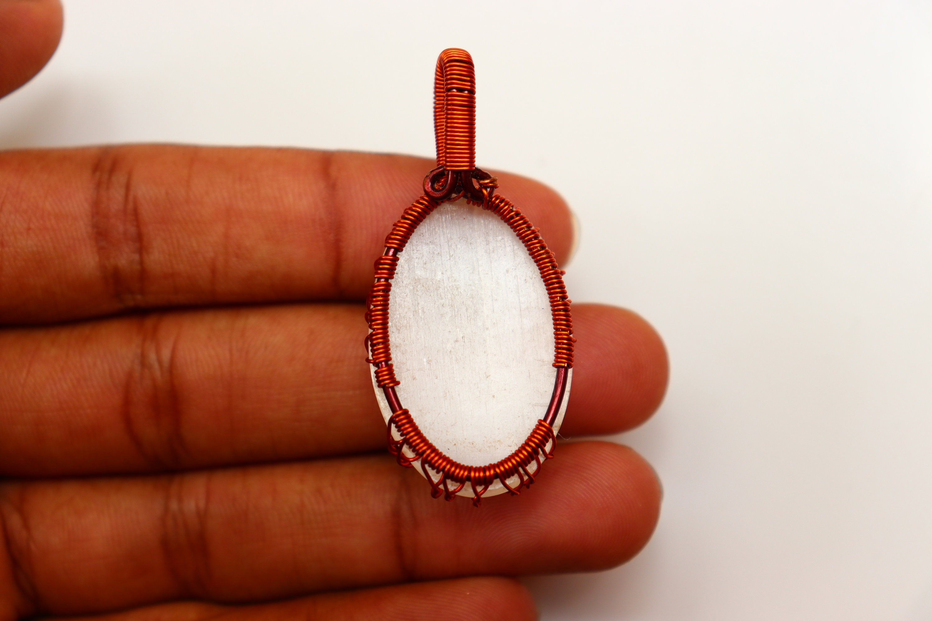 Selenite Wire Wrapped Pendant Copper Pendant Selenite | Etsy