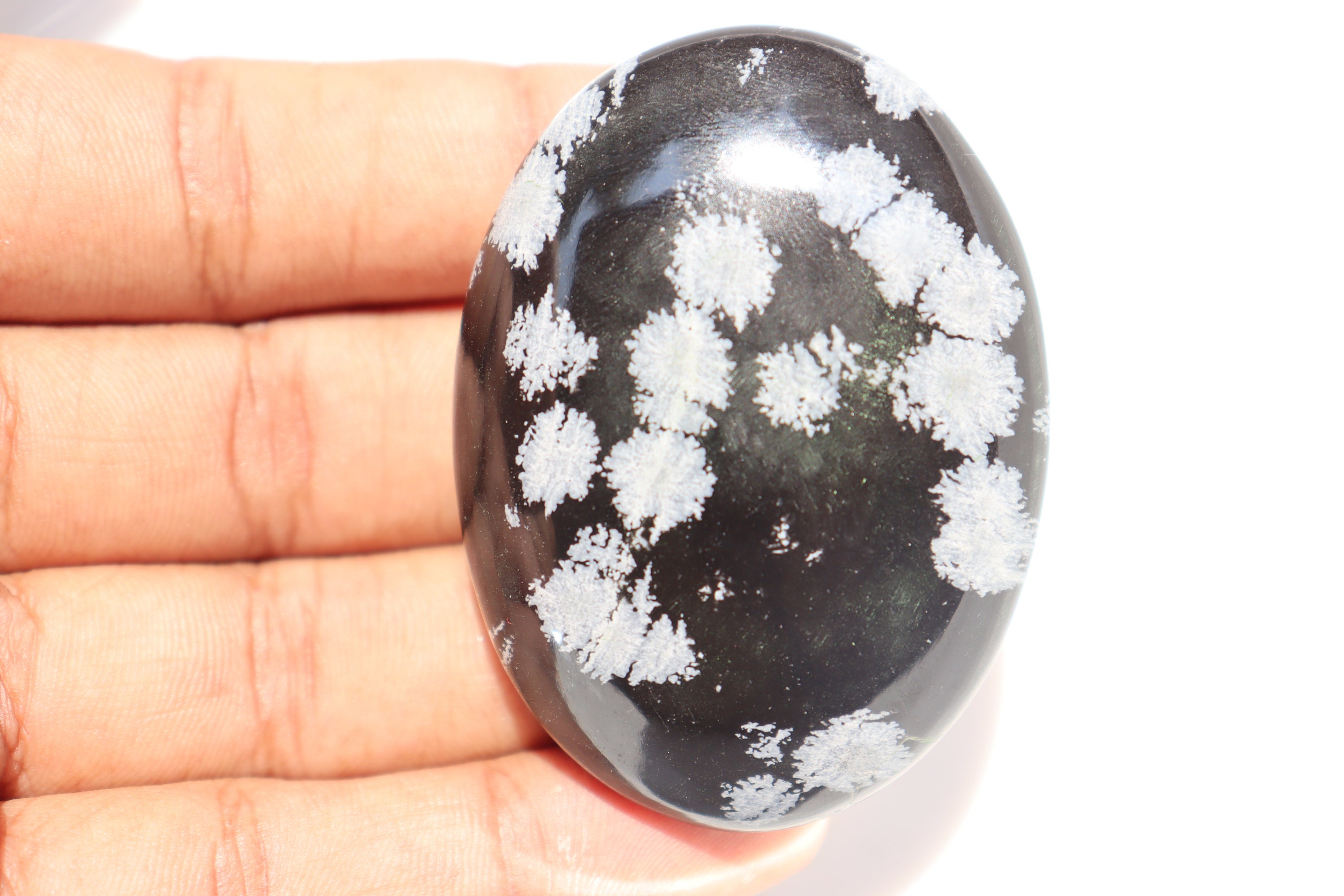 Snowflake Obsidian Palm Stone Base & Solar Plexus Chakras | Etsy