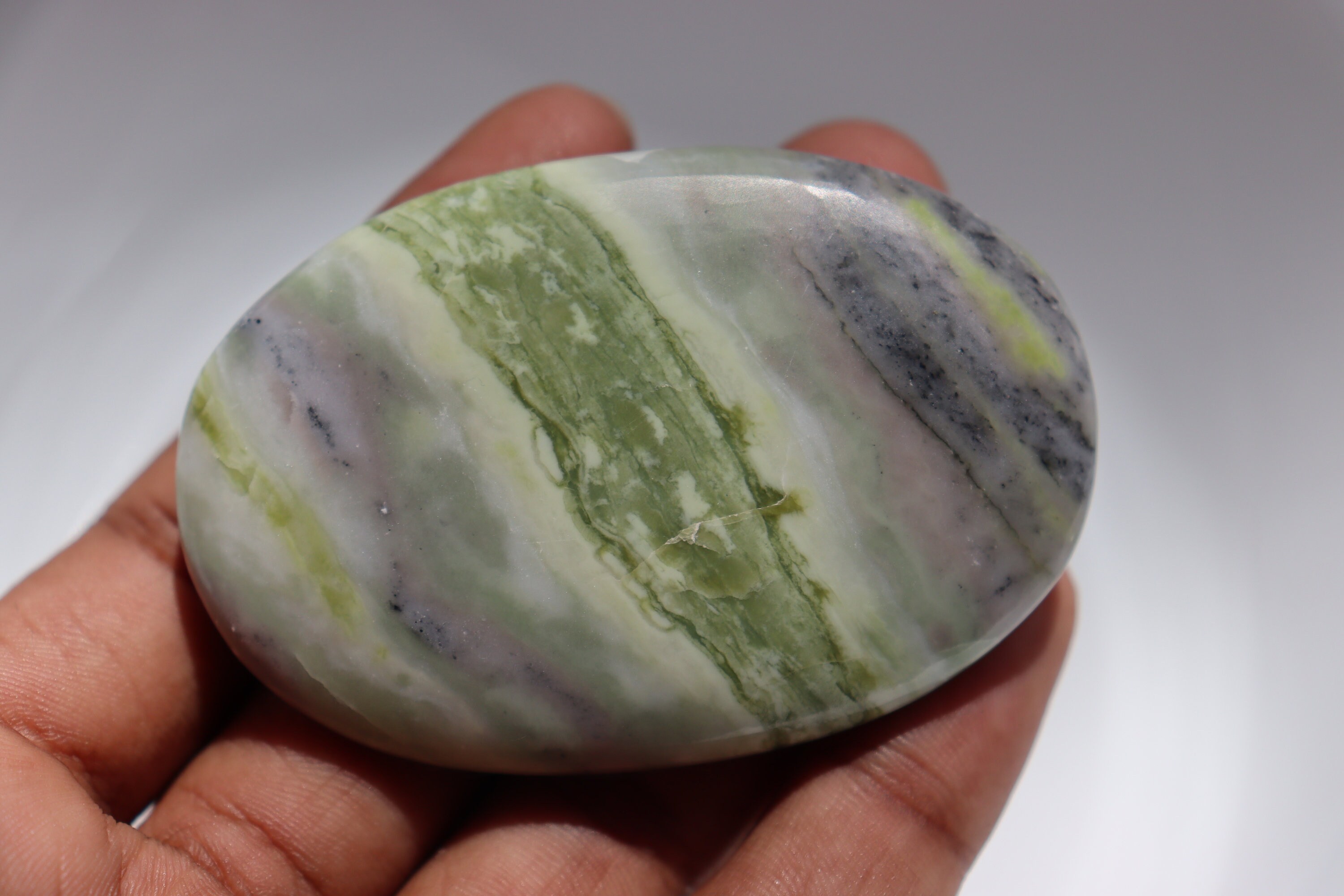 Green Serpentine Palm Stone Banded Green Serpentine Palm | Etsy