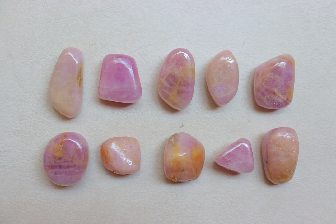 10 Pieces Kunzite Tumbled Stone, Natural Polished Kunzite Tumble, Heart ...