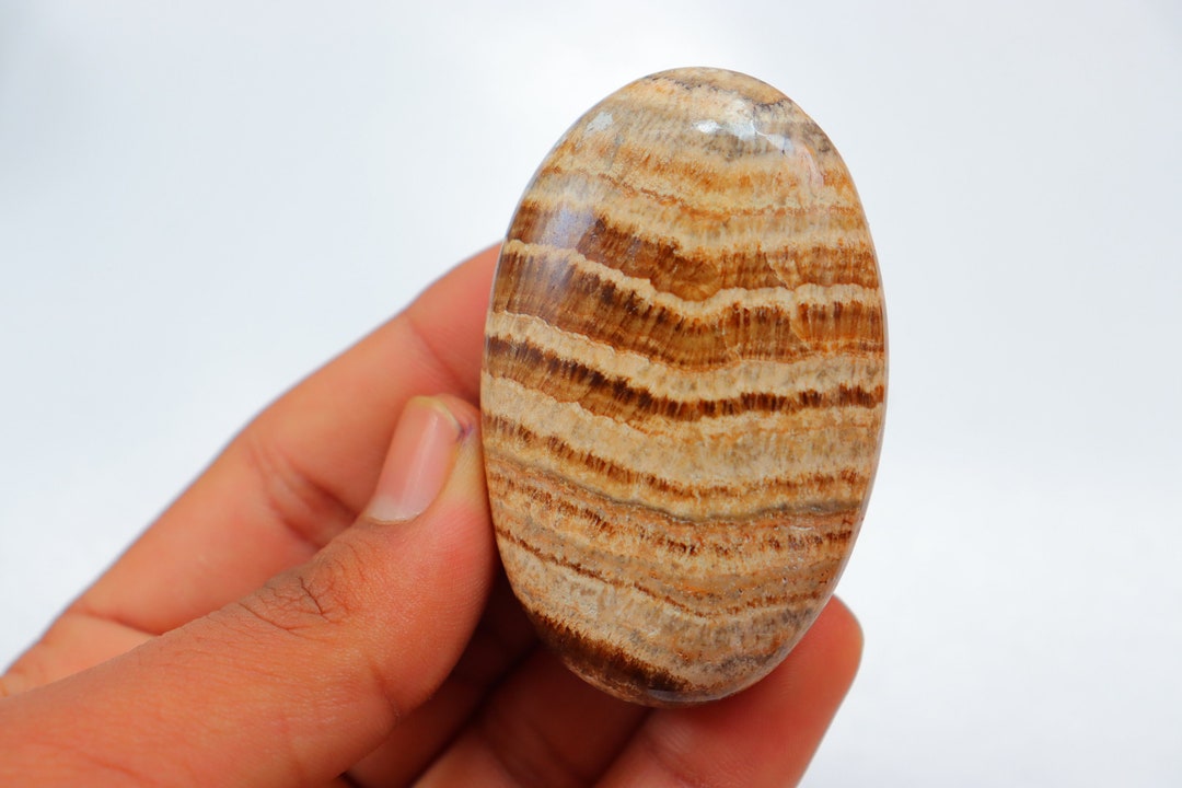 Yellow Banded Aragonite Palm Stone. Natural Yellow Banded Aragonite ...