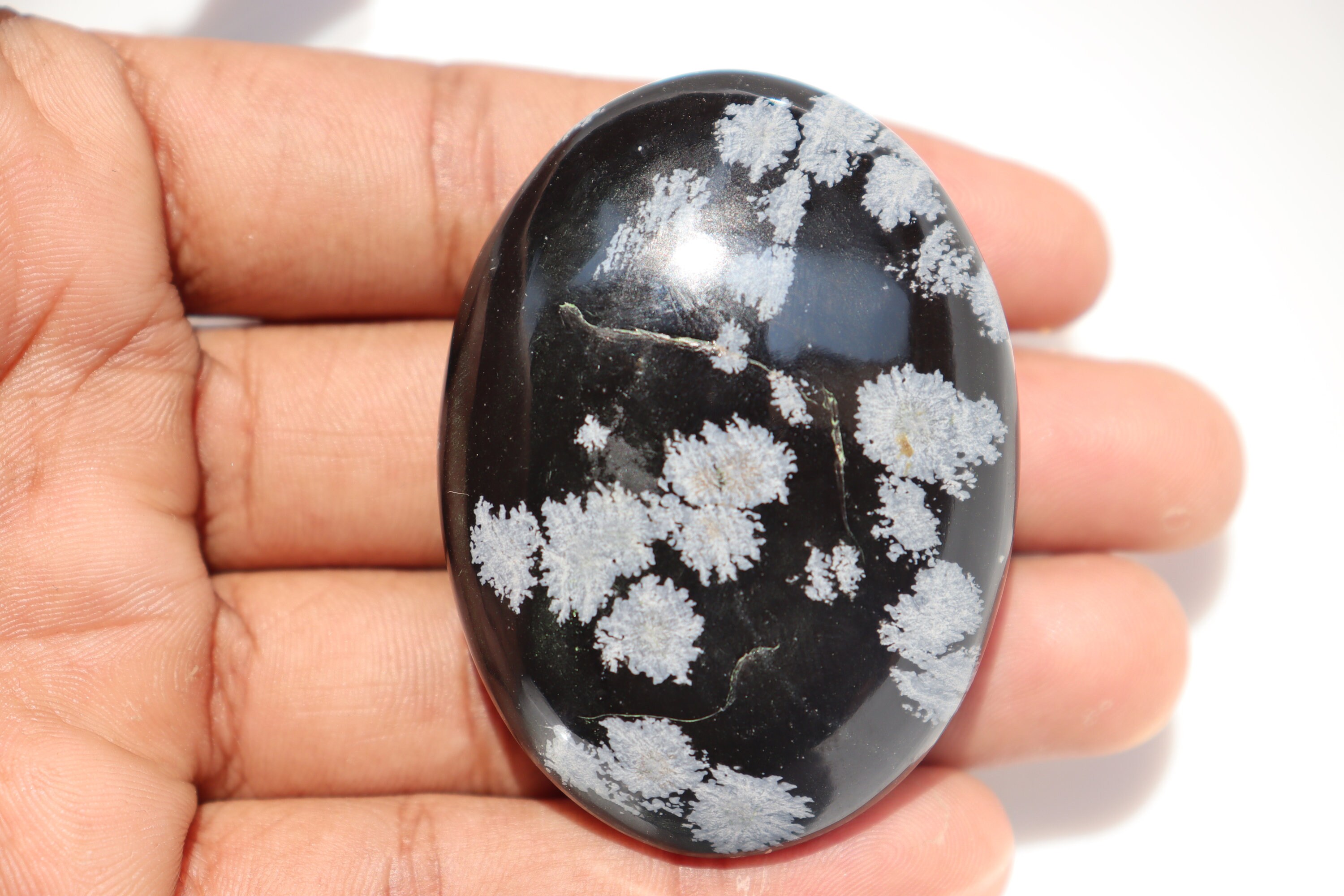 Snowflake Obsidian Palm Stone Base & Solar Plexus Chakras | Etsy
