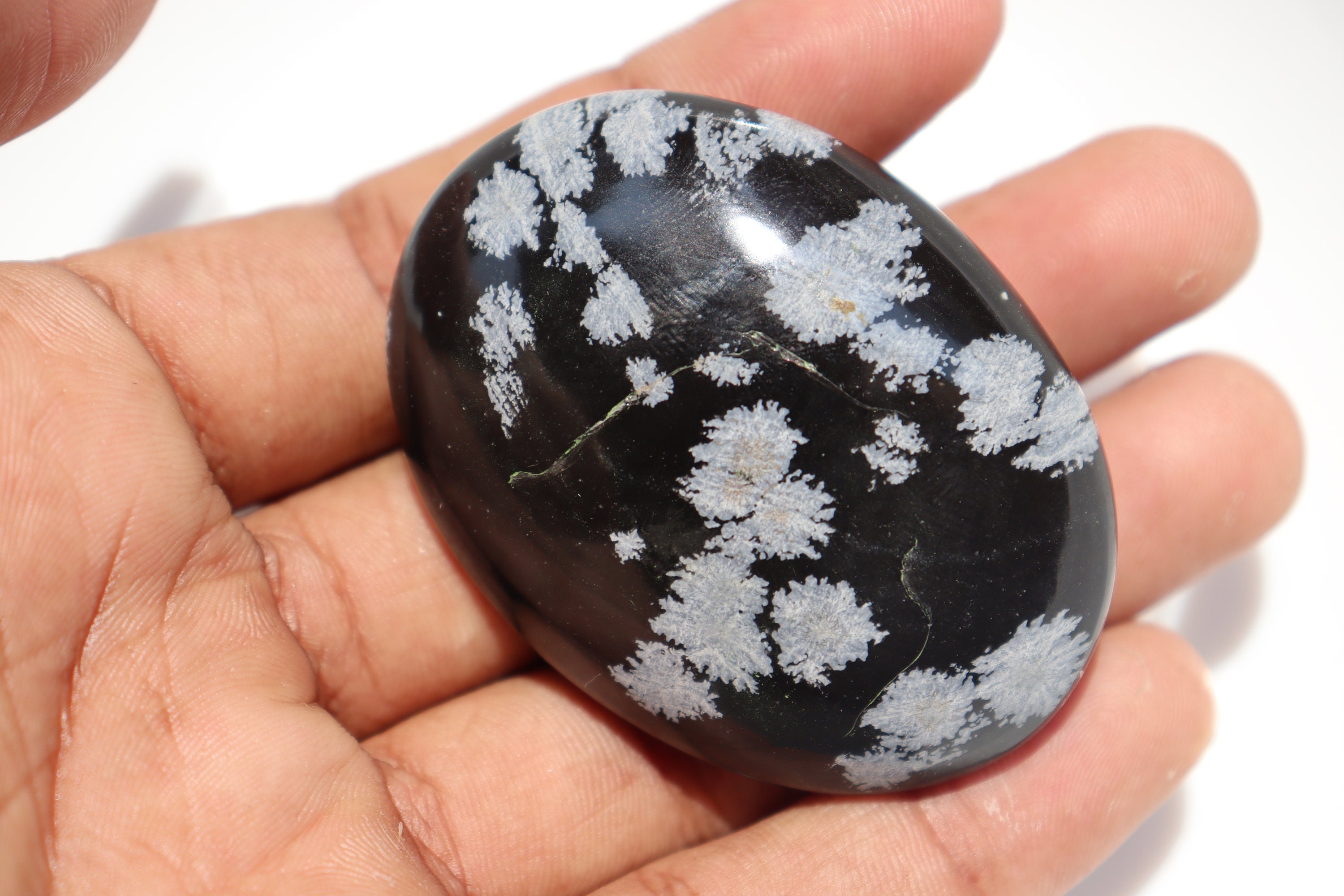 Snowflake Obsidian Palm Stone Base & Solar Plexus Chakras - Etsy