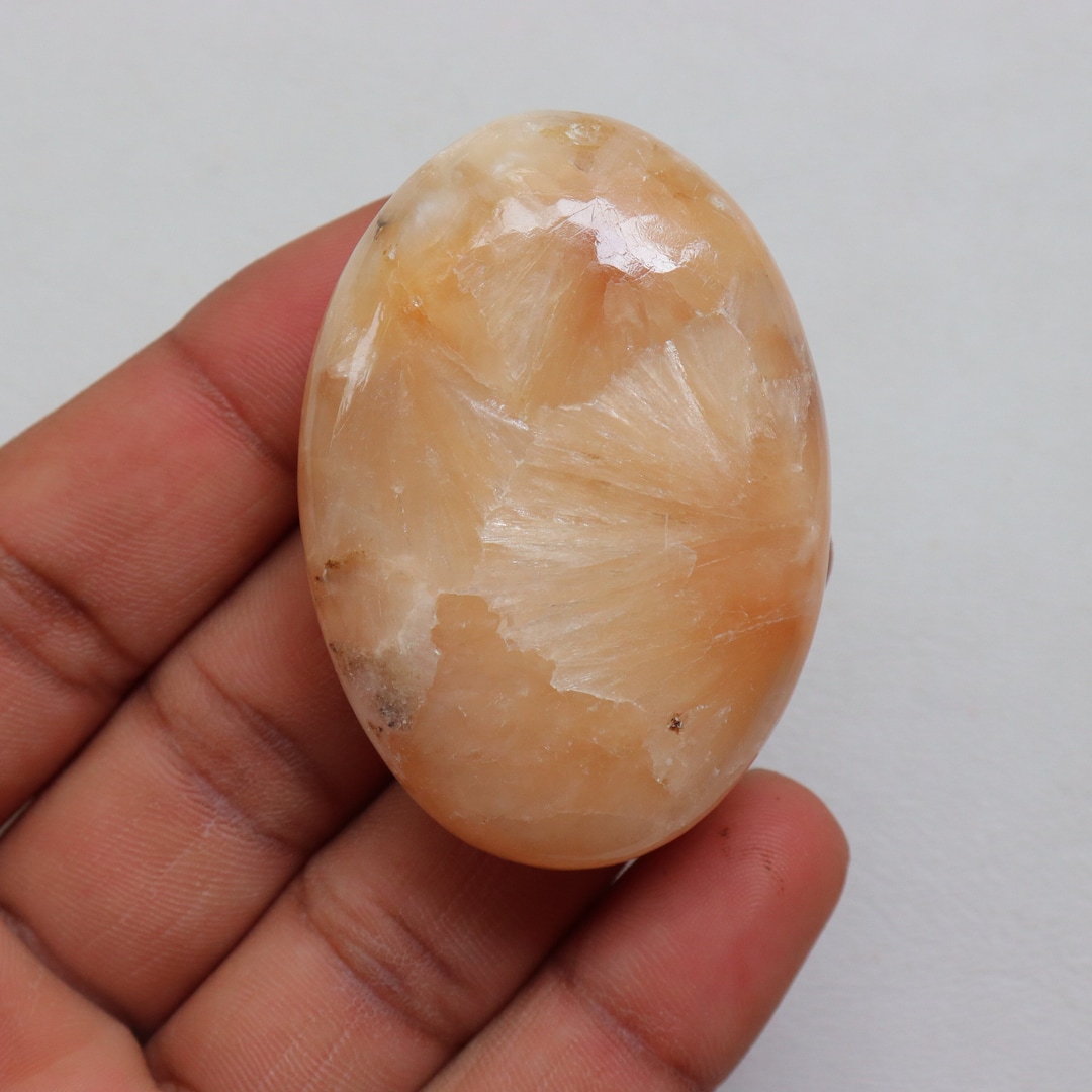 Peach Stilbite Palm Stone, Natural Polished Stilbite Stone, Ethically ...