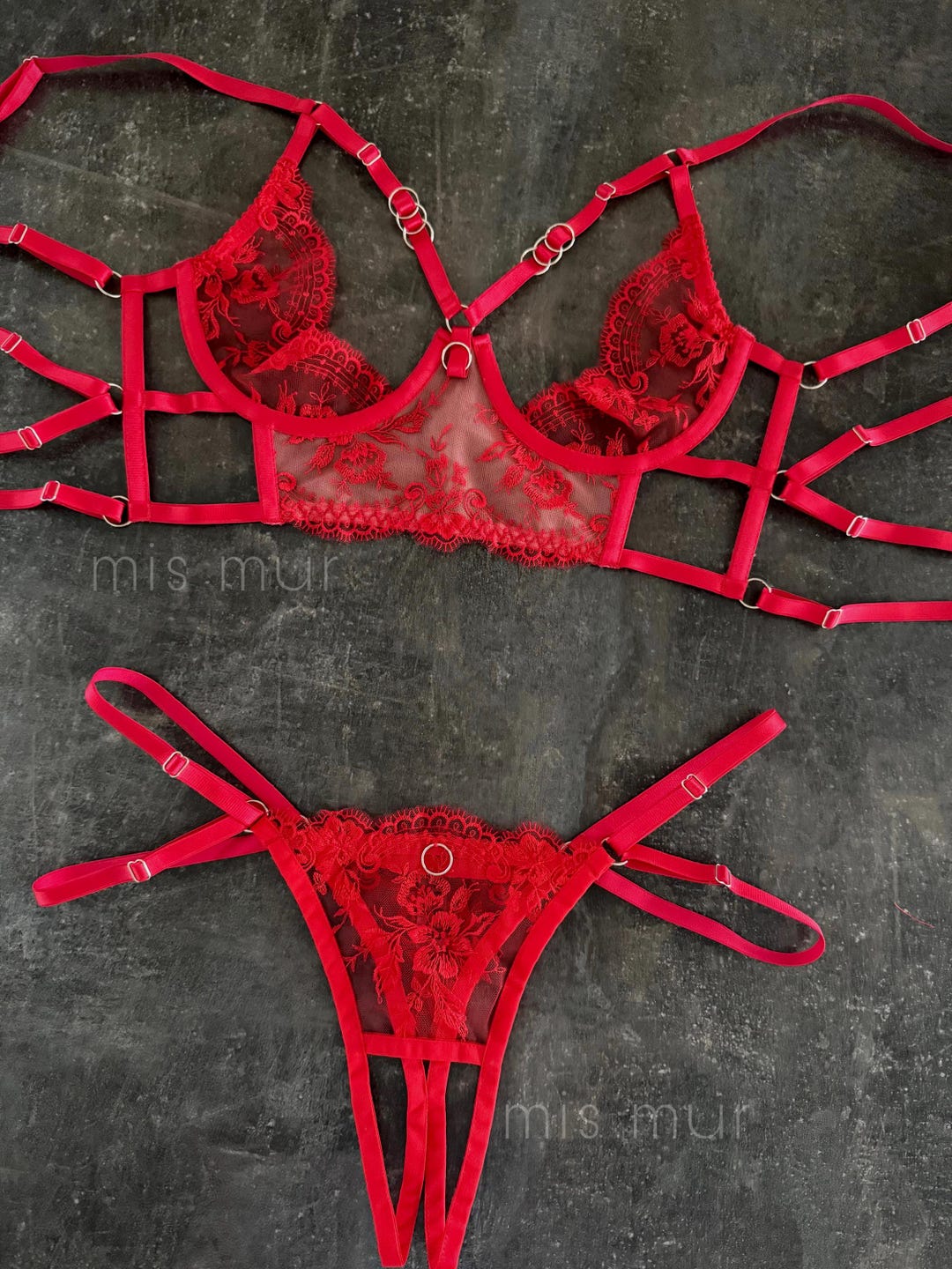Sexy Red Lace Lingerie Set – Custom Cupless Bra & Open Crotch Panties ...
