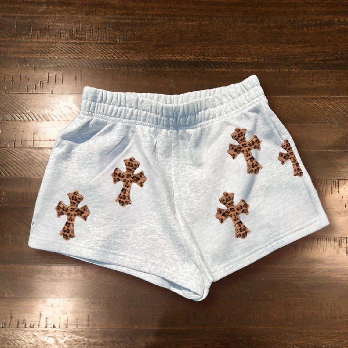 Cheetah Print Christian Cross Sweat Shorts Set, Religious Girl Comfy ...