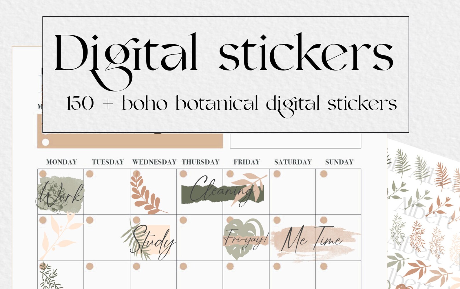 150+ Boho Botanical Elegant Digital Stickers for Digital Journals and ...